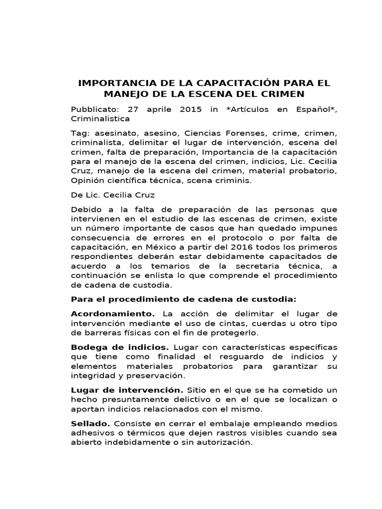 Importncia de Capacitacion para El Manejo de La Escena Del Crimen | PDF