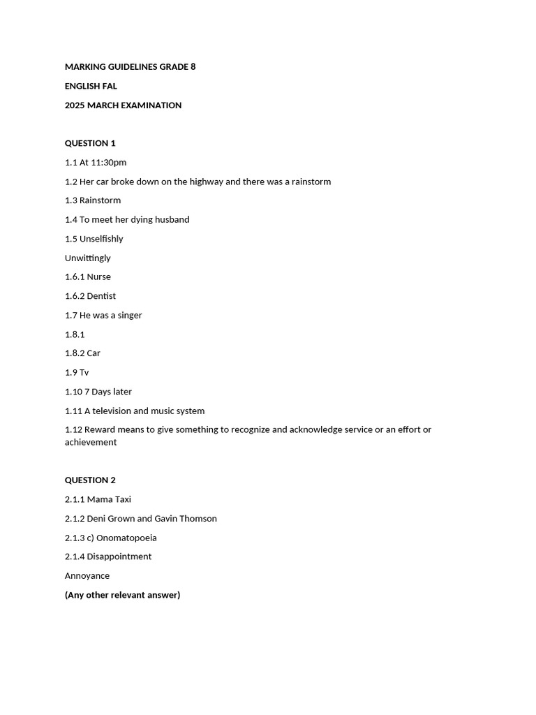 Memorandum Gr8 English March Exam | PDF