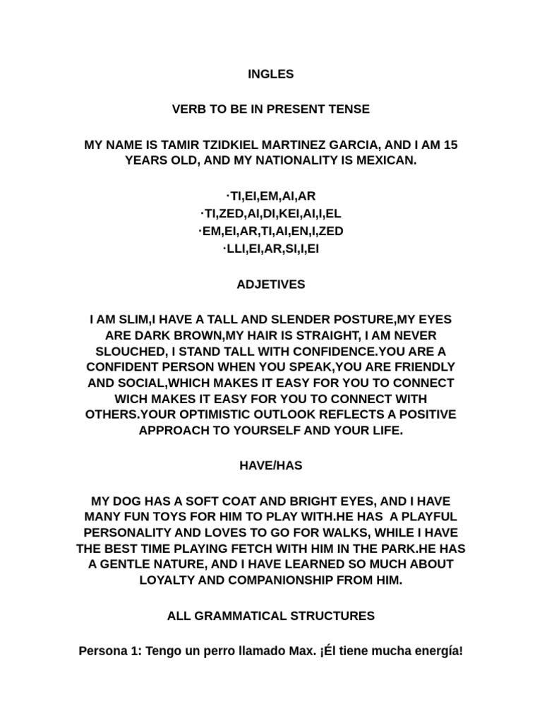 Present Tense "To Be" and Adjectives | PDF | Linguistics | Grammar