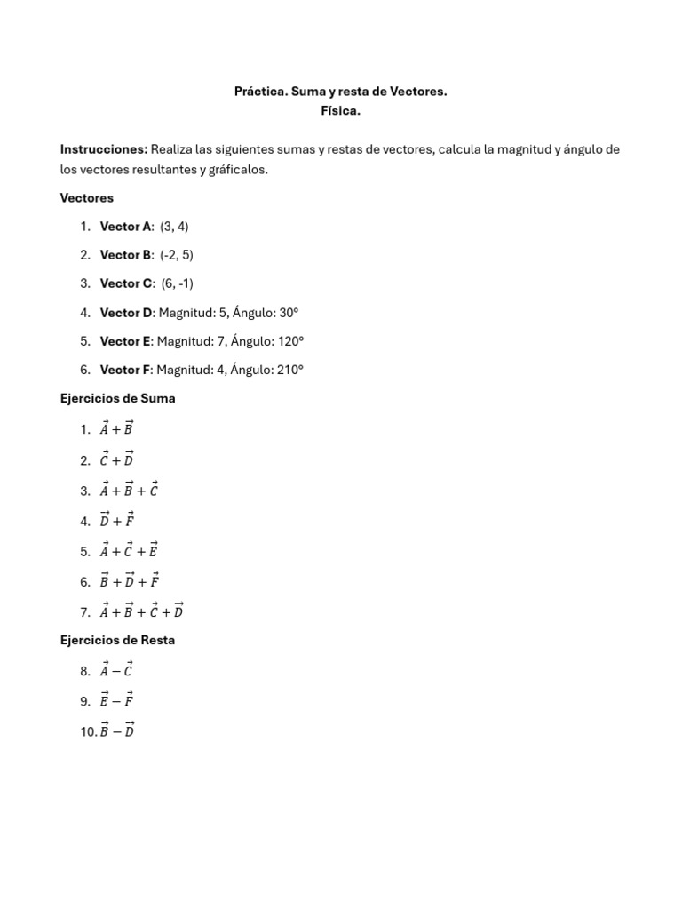 Suma y Resta de Vectores | PDF