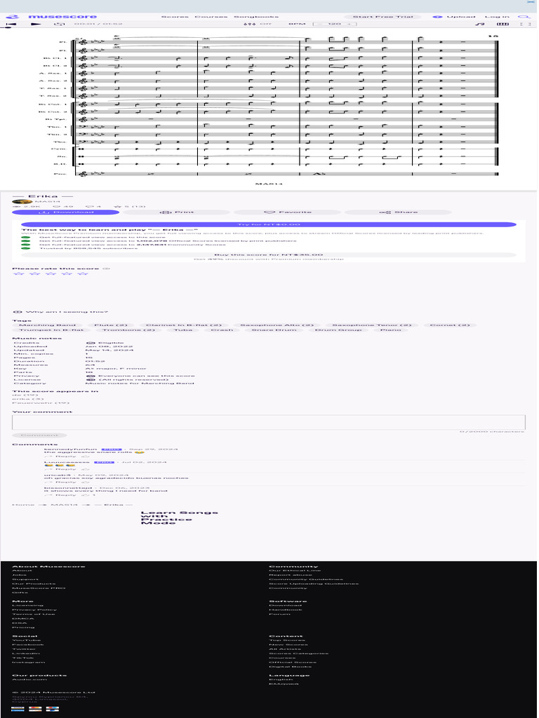 Erika - Sheet Music For Piano, Trombone, Cornet, Tuba & More ...