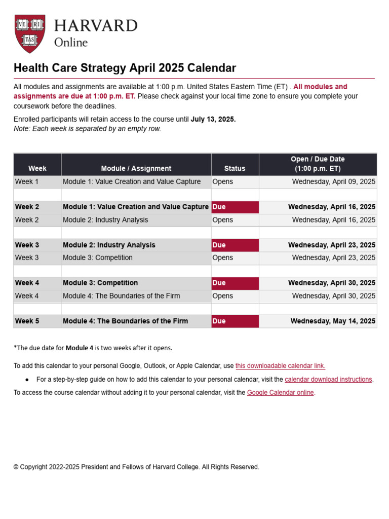 HCST April 2025 Calendar | PDF