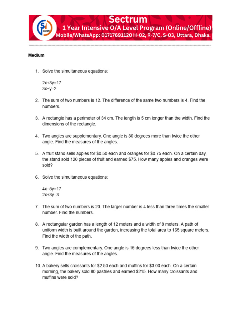 CIE IGCSE Maths Lecture 2.7 Linear Simultaneous Equations Exercise EMH ...