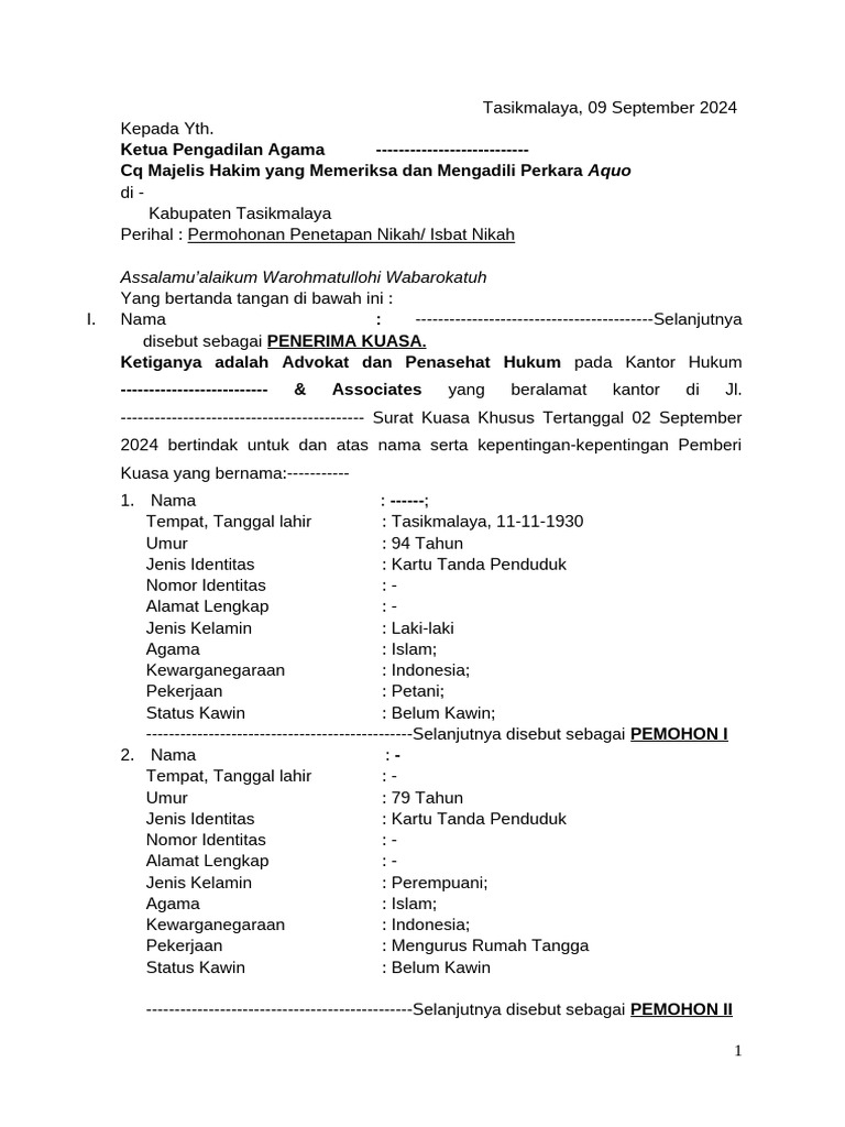 1 SURAT PERMOHANAN ISBAT NIKAH | PDF