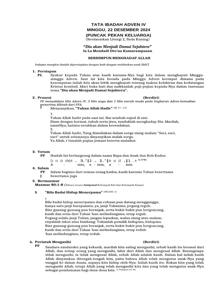Tata Ibadah Adven Iv, Minggu 22 Desember 2024 | PDF