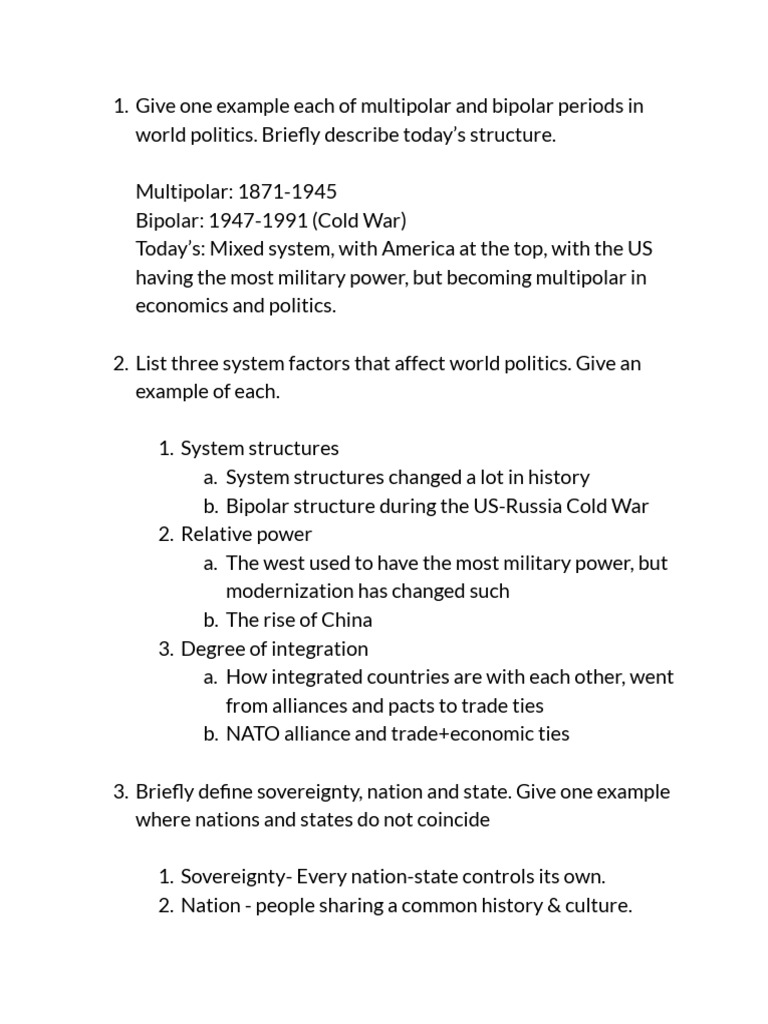 World Politics - POLS 110 - Unit 4 Homework | PDF | Foreign Policy ...