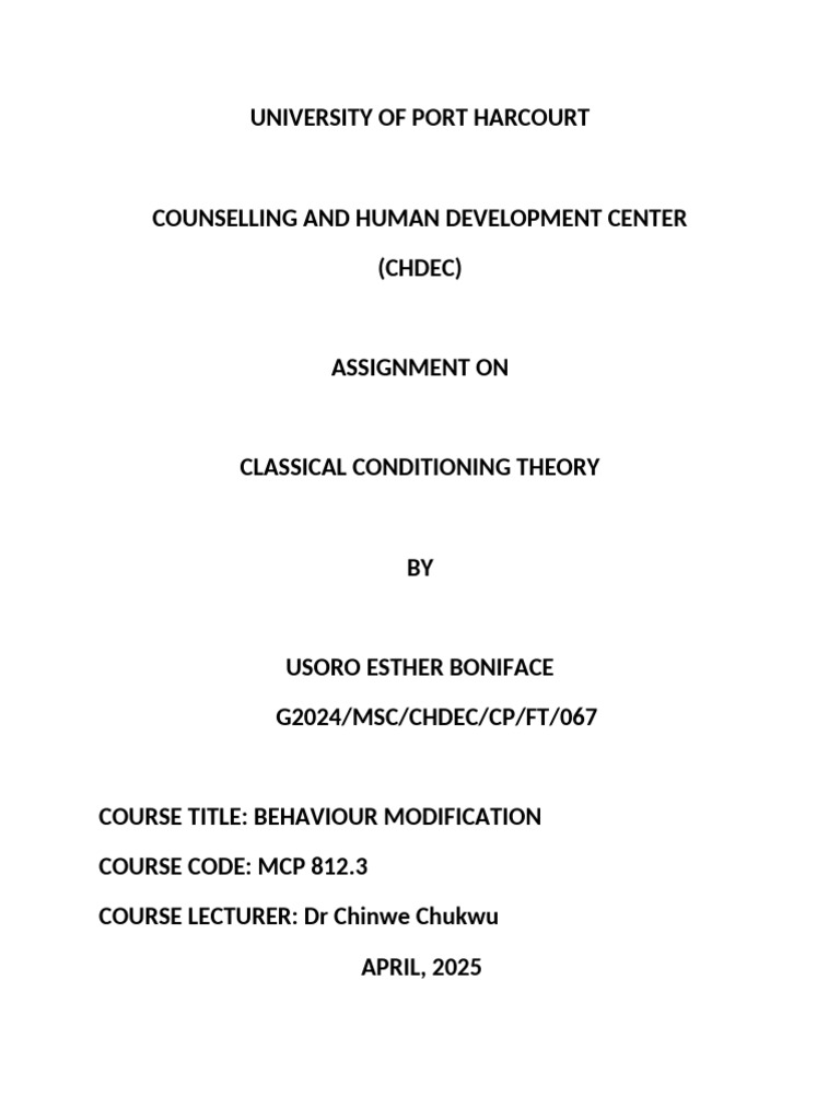 Classical Conditioning Theory Assignment Pdf Classical Conditioning