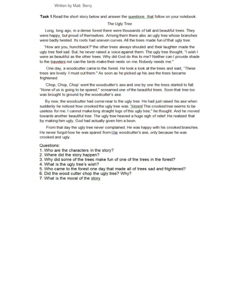 The Ugly Tree: A Moral Story | PDF