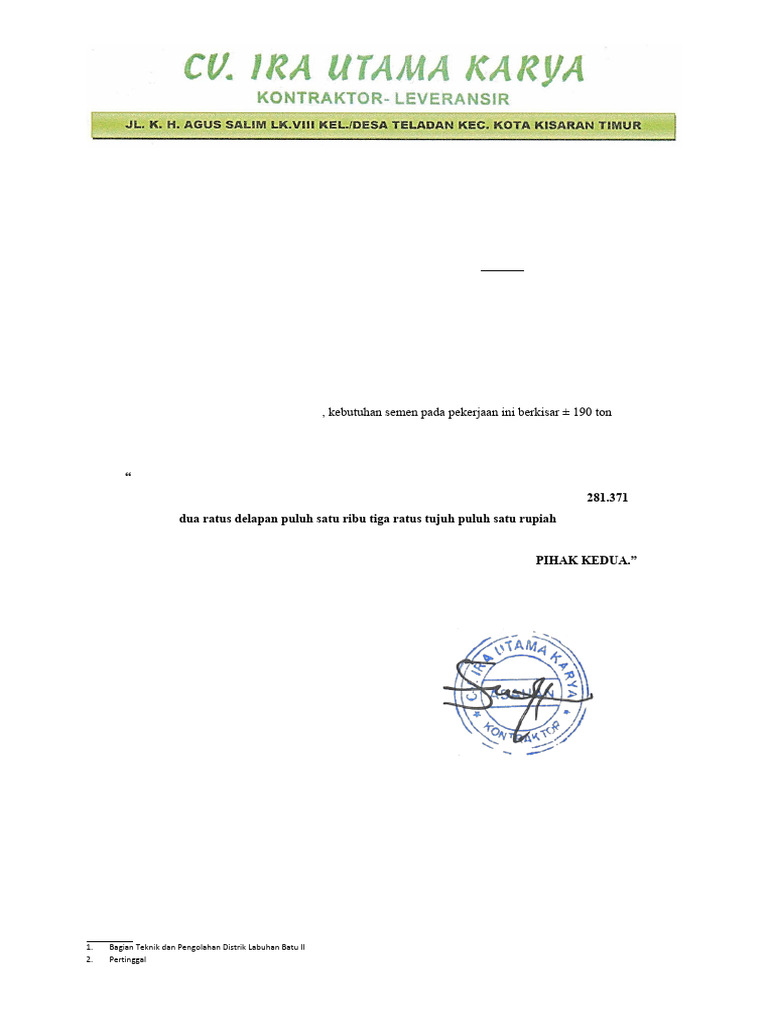 Permohonan Pekerjaan Jalan Aek Torop | PDF