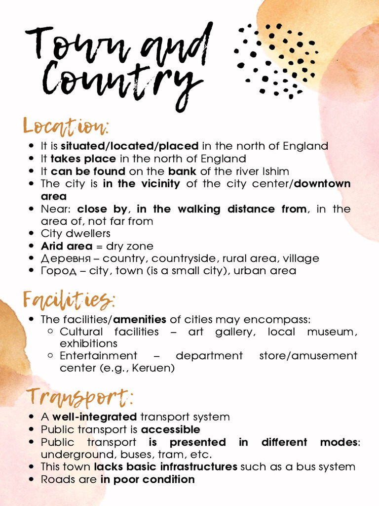 Vocabulary. Town and Country | PDF