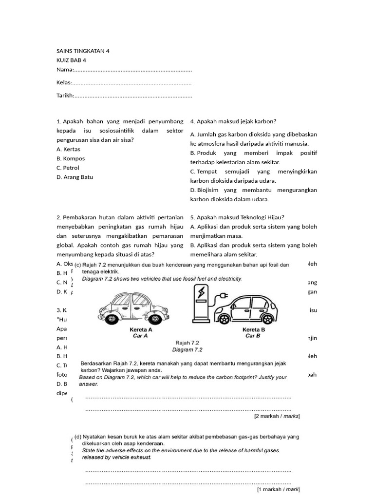 Kuiz Bab 4 Sains Tingkatan 4 | PDF