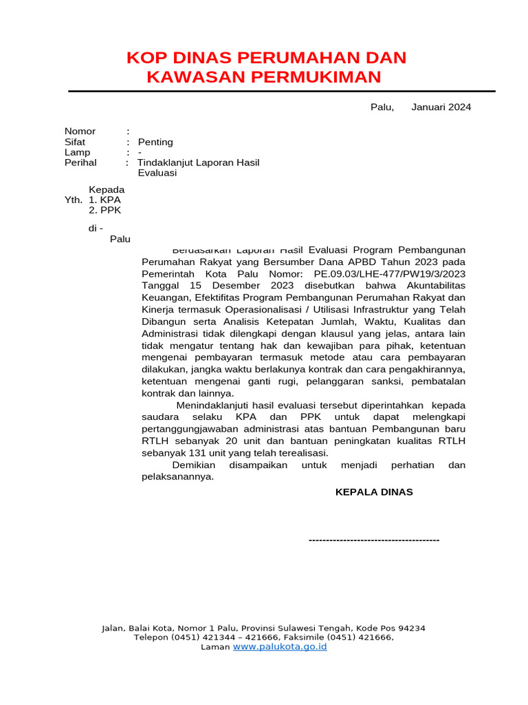 Draft Surat Teguran KPA Dan PPK Perkim | PDF