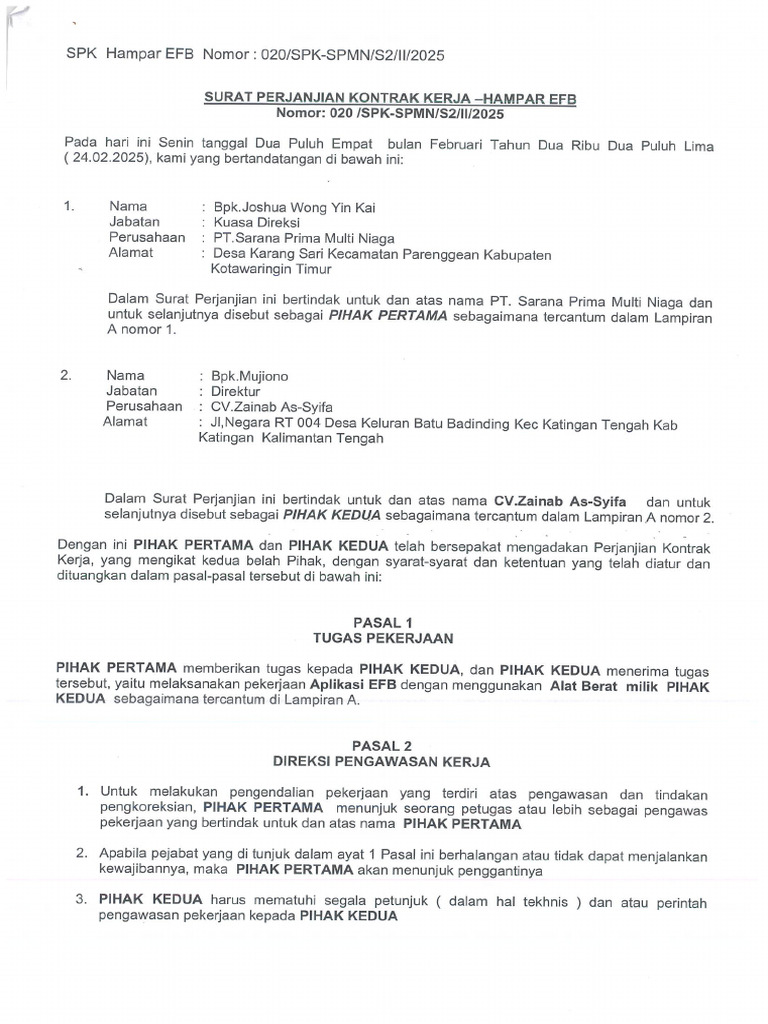 SPK 020 Aplikasi Efb CV Zas s2 | PDF