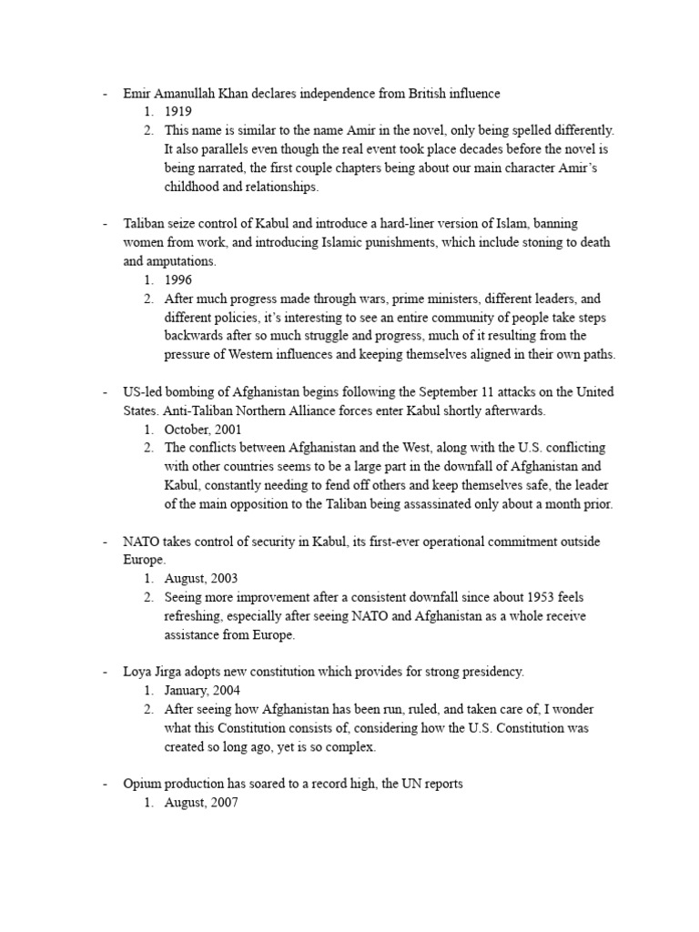Afghanistan Time Line Notes | PDF | Afghanistan | Taliban