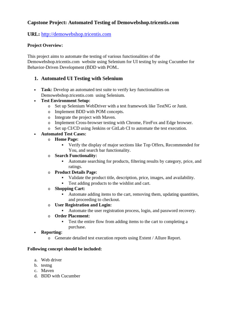 Capstone Project Demowebshop Tricentis | PDF | Selenium (Software) | Software Engineering