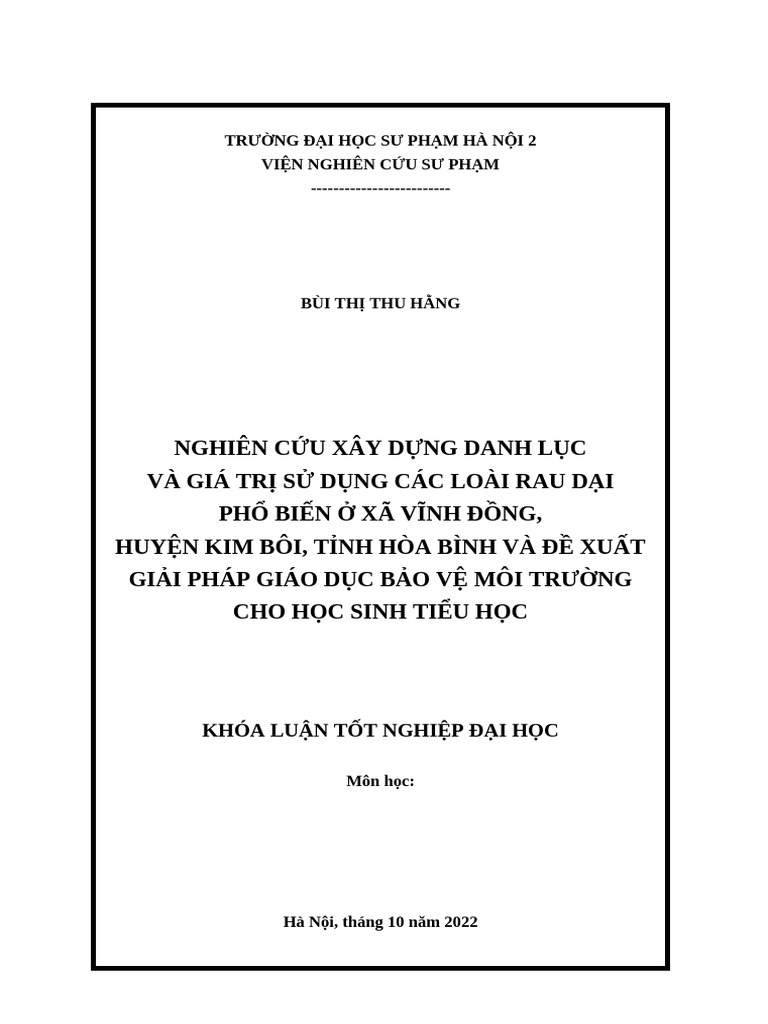 BÙI THỊ THU HẰNG_ĐỀ CƯƠNG KLTN | PDF