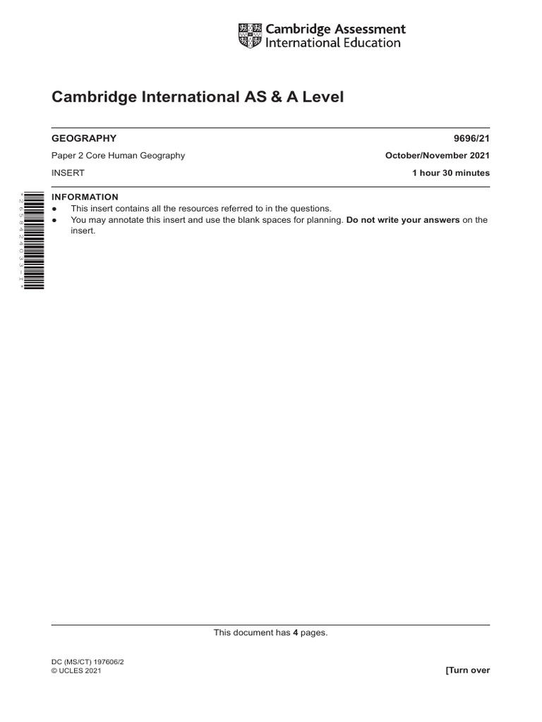 Cambridge International AS & A Level: GEOGRAPHY 9696/21 | PDF