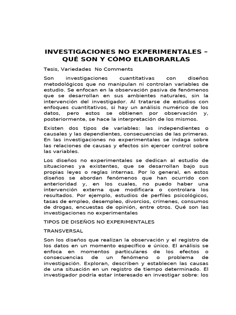 INVESTIGACIONES NO EXPERIMENTALES – QUÉ SON Y CÓMO ELABORARLAS | PDF ...
