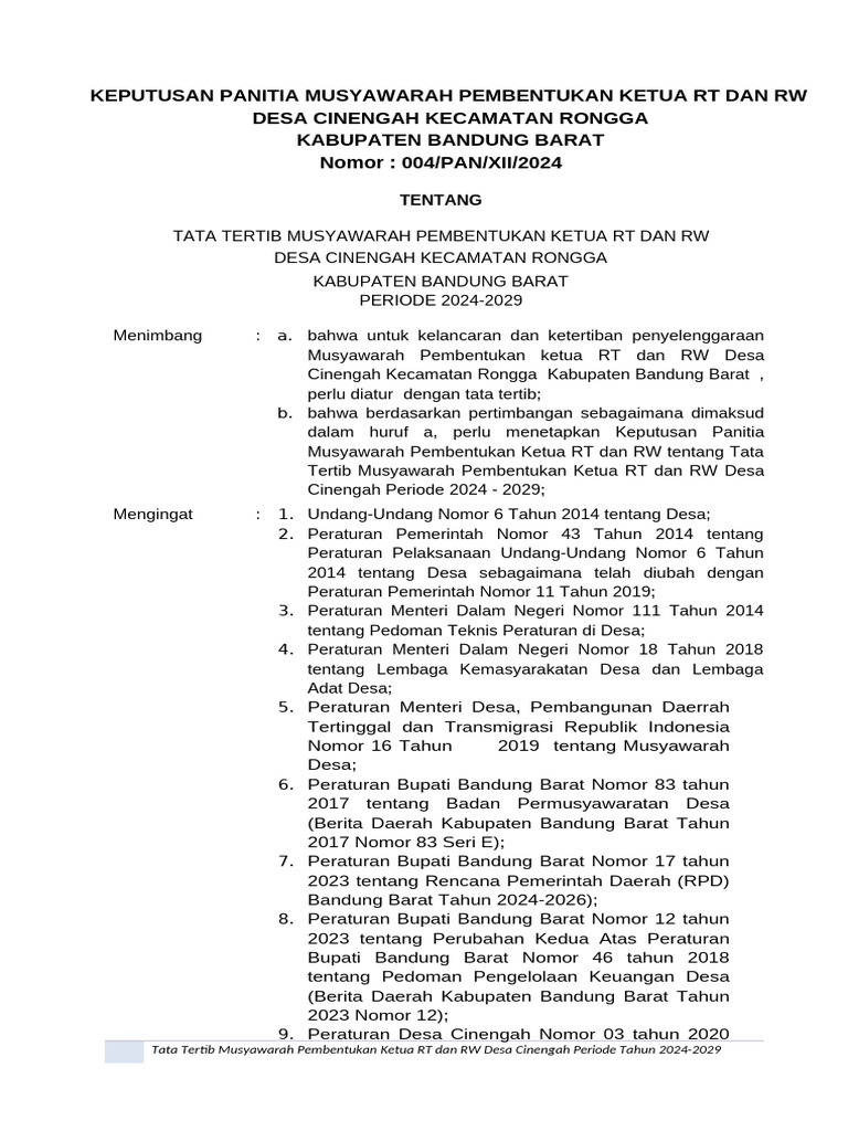 Tata Tertib Panitia Pemilihan Ketua RT RW | PDF