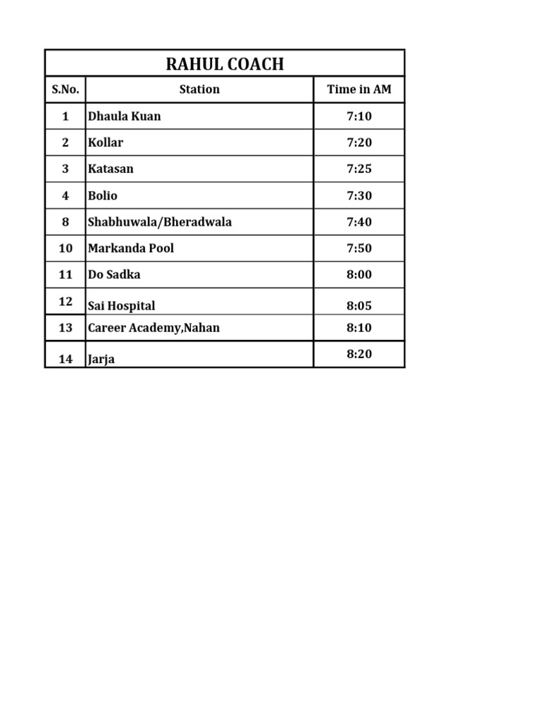 Bus Timetable for Dhaula Kuan Route | PDF