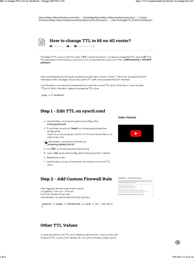How To Change TTL To 65 On 4G Router - Change SIM TTL To 65 | PDF | Internet | Telecommunications