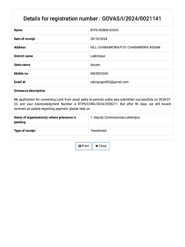 Details For Registration Number: GOVAS/I/2024/0021141 | PDF
