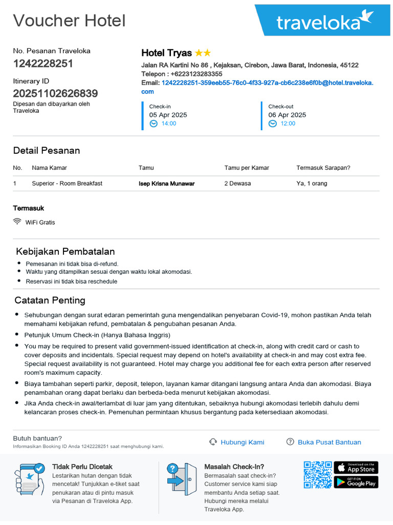 Isep Krisna-1242228251-Hotel Tryas-HOTEL - STANDALONE | PDF