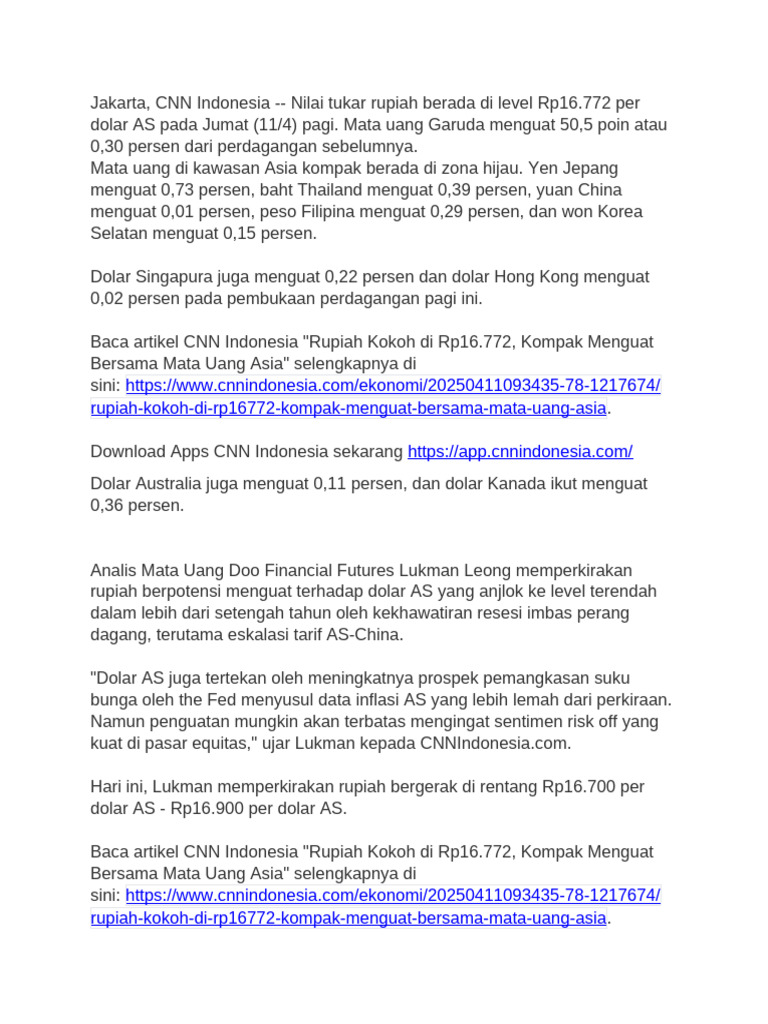 Rupiah Kokoh di Rp16.772, Kompak Menguat | PDF