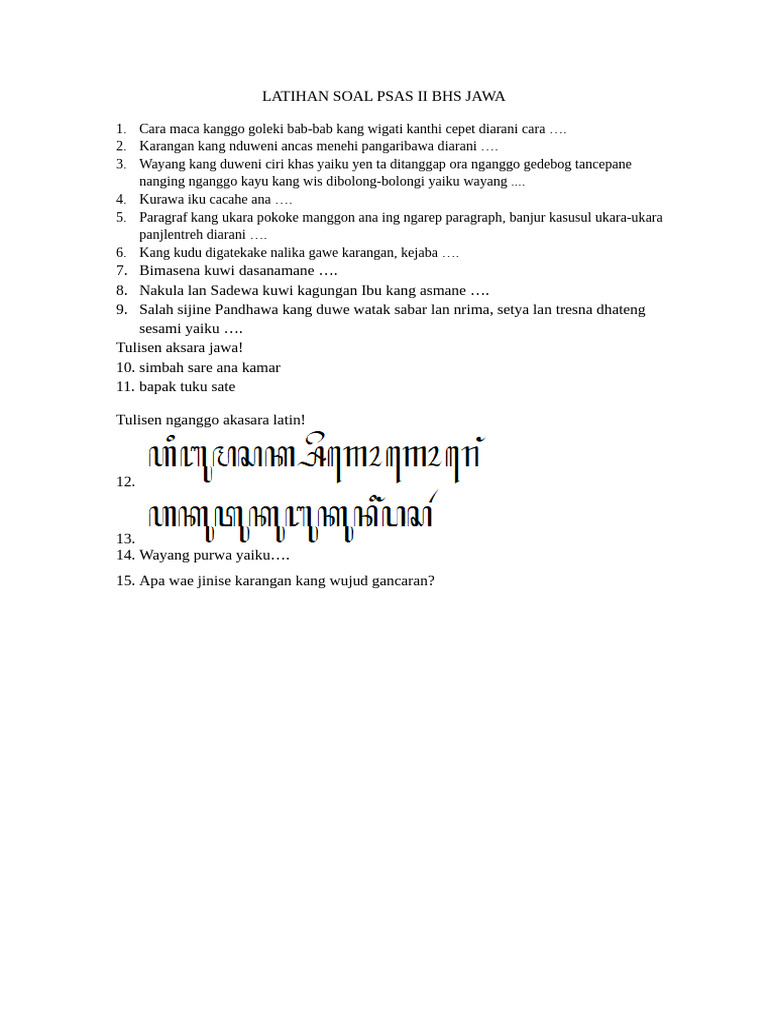 latihan soal 2 bahasa jawa | PDF