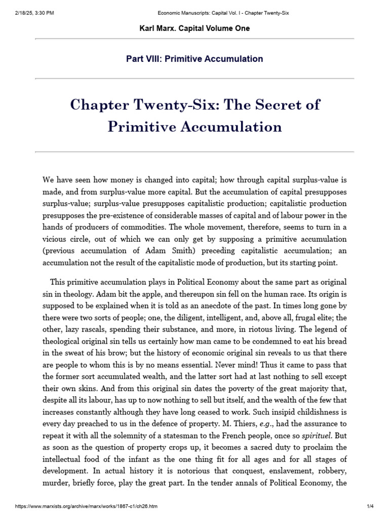 Primitive Accumulation - CH 26 - Capital Volume 1 | PDF | Capitalism ...