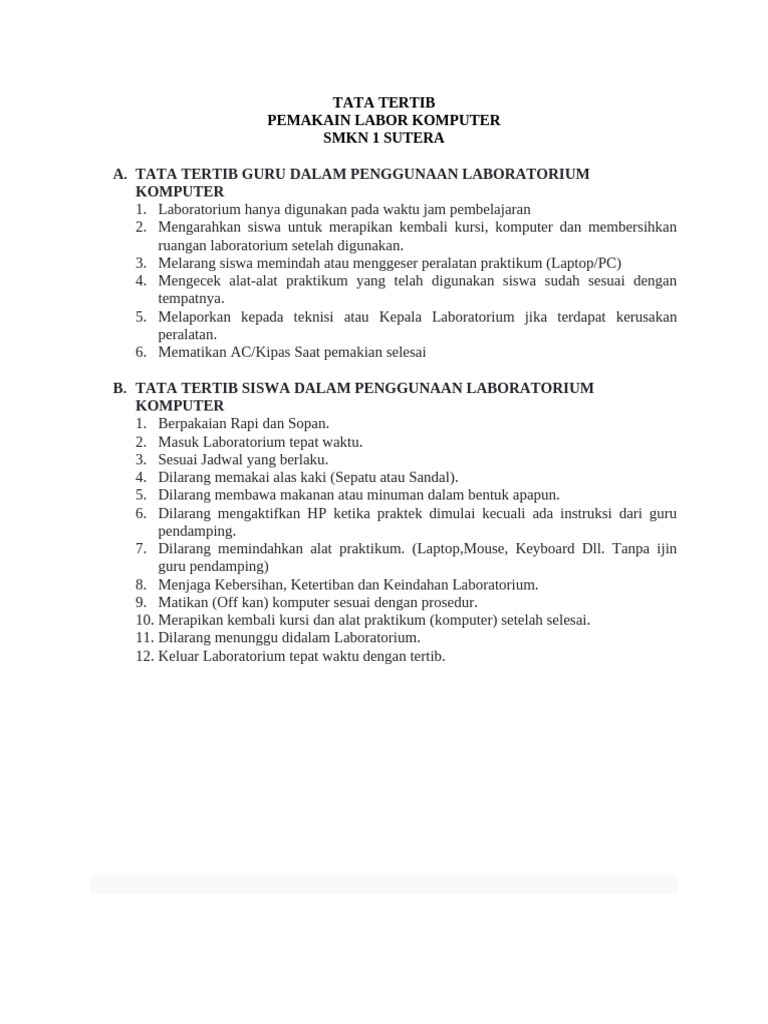 TATA TERTIB PEMAKAIAN LABOR KOMPUTER | PDF