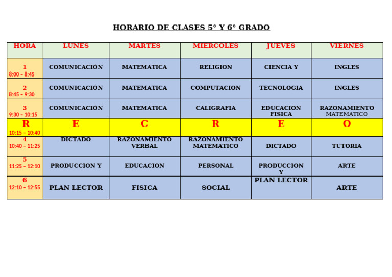 HORARIO DE CLASES 5 | PDF