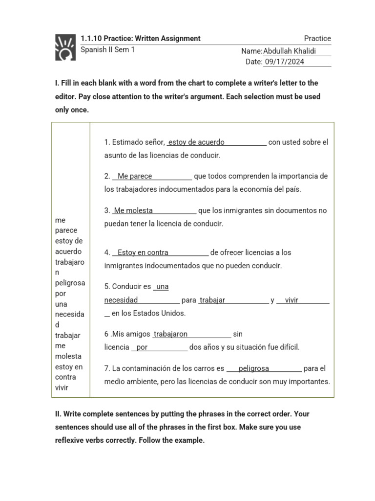 Practice - Written Assignment 1-1-10 | PDF