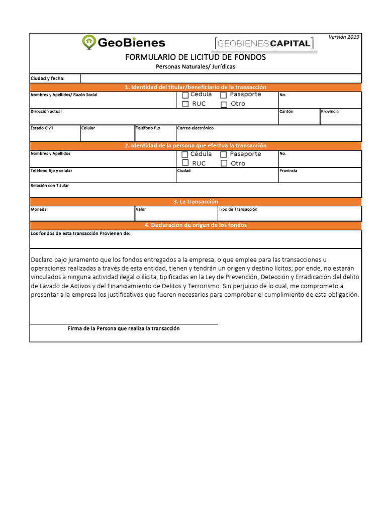 formulario de licitud de fondos | PDF