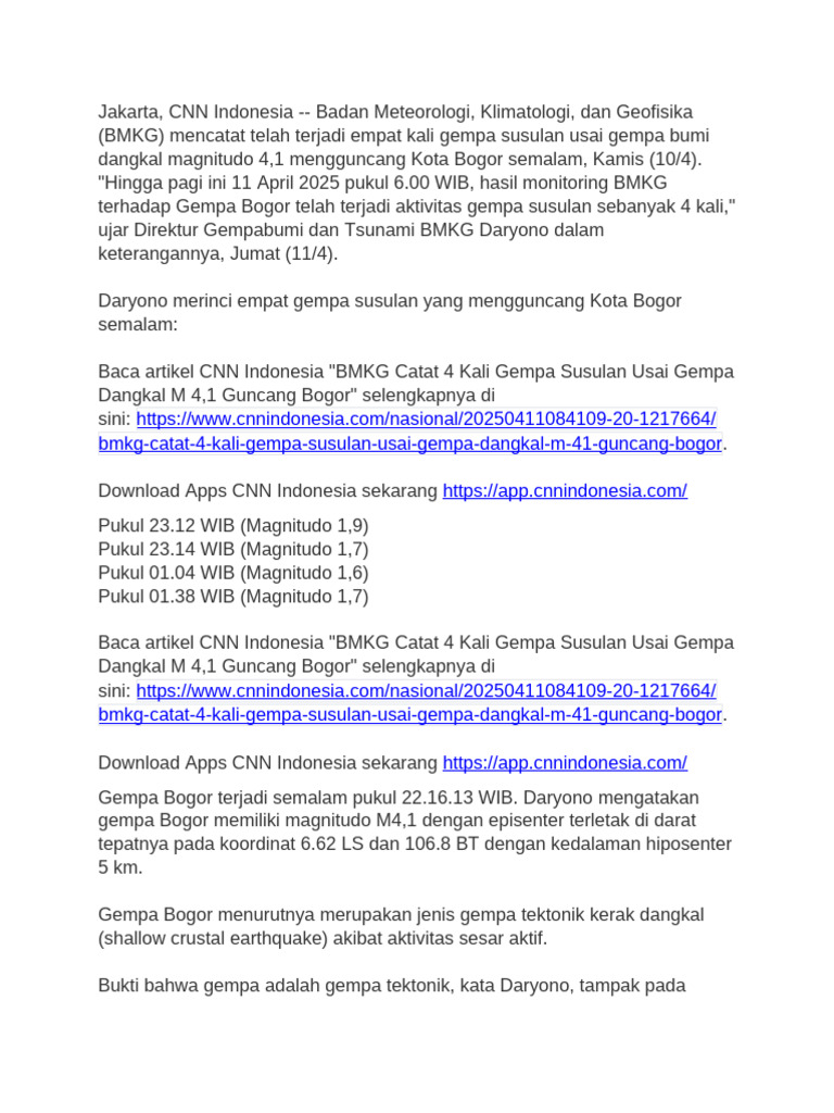 BMKG Catat 4 Kali Gempa Susulan Usai Gempa Dangkal | PDF