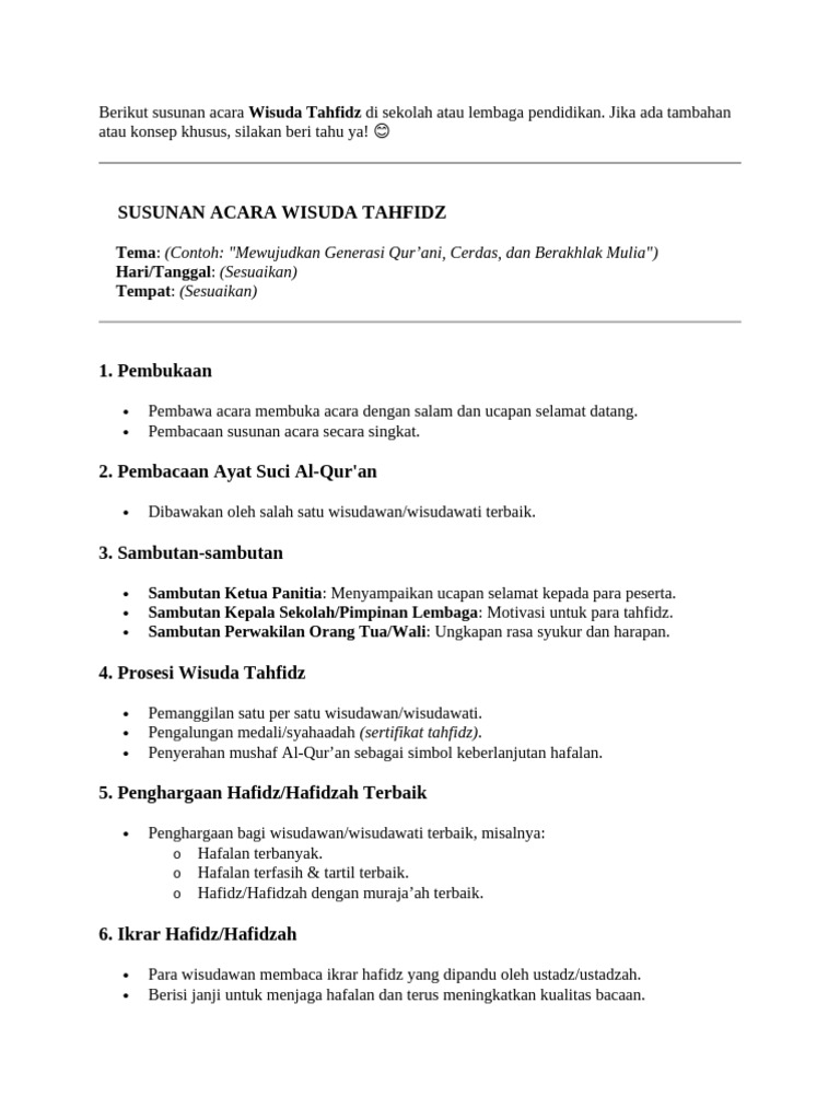 Rangkaian Acara Wisuda Tahfidz | PDF