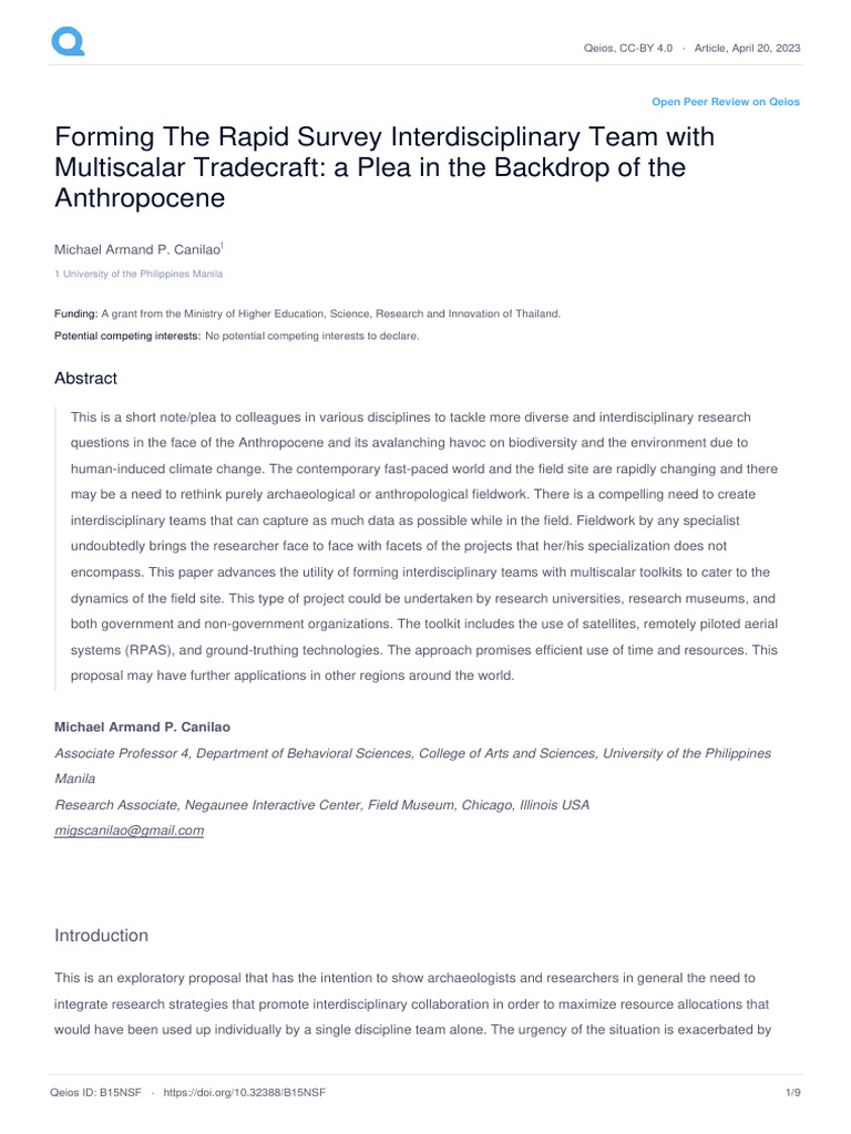 Forming The Rapid Survey Interdisciplinary Team With Multiscalar ...