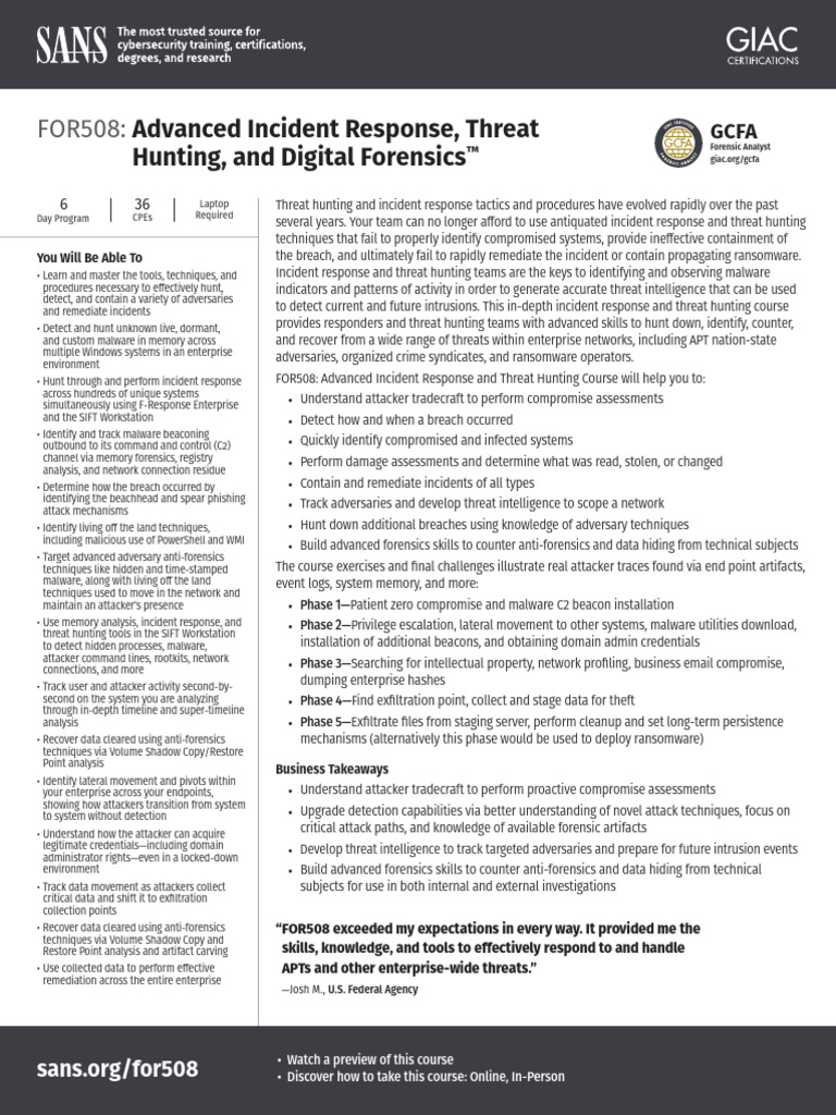 SANS Institute FOR508 Brochure | PDF | Malware | Ransomware