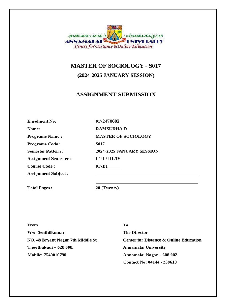 Sociology Assignment Submission S017 | PDF