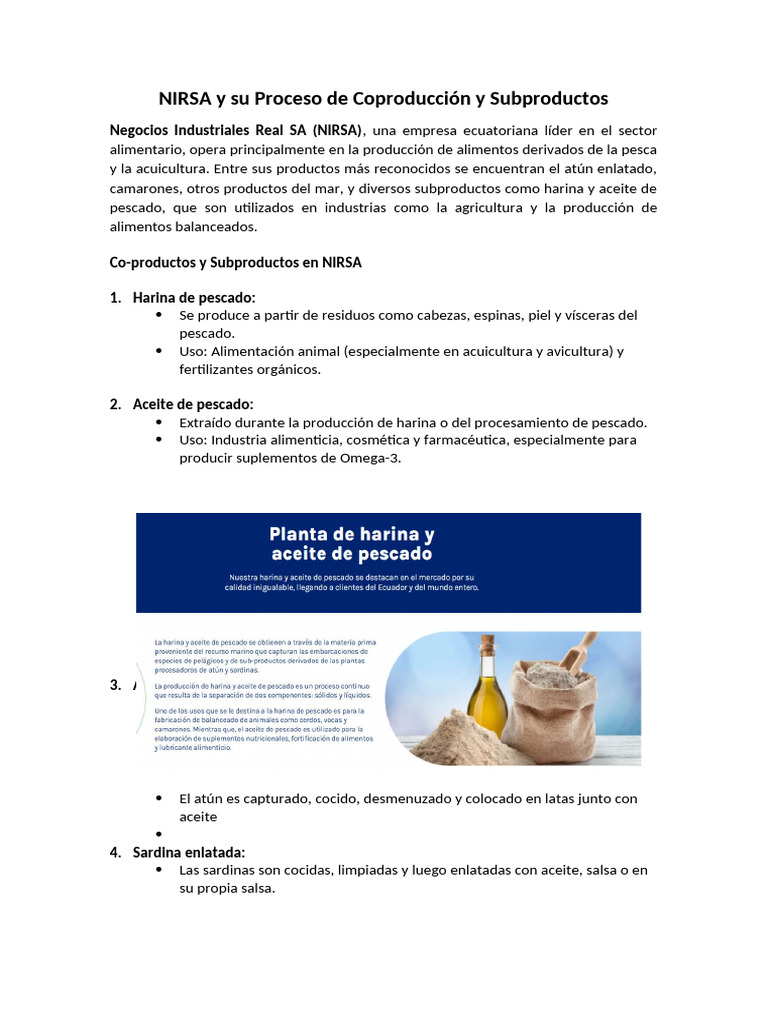 NIRSA y Su Proceso de Coproducción y Subproductos | PDF | Petróleo | Alimentos