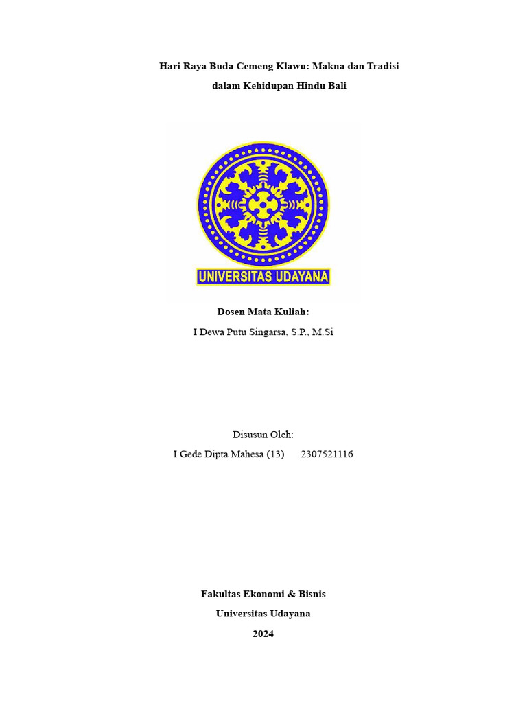 Hari Raya Buda Cemeng Klawu - UTS Agama Hindu | PDF