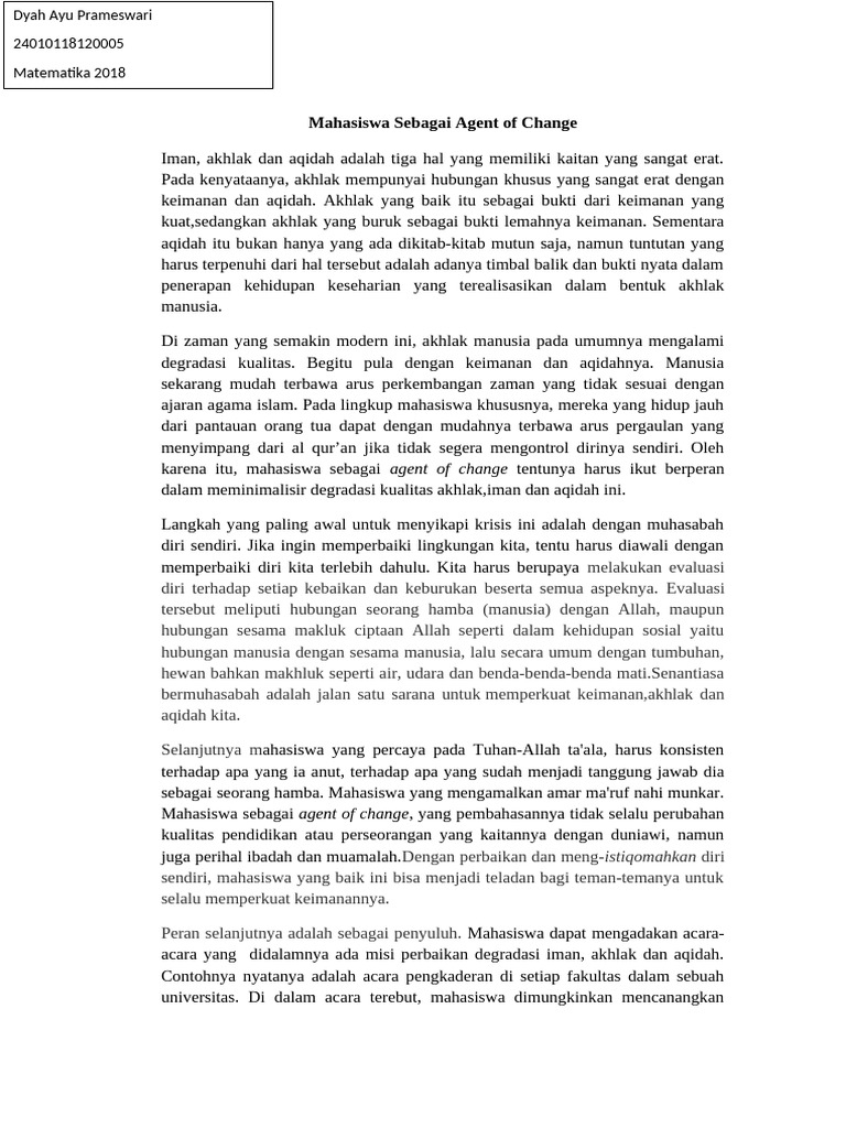 Mahasiswa Sebagai Agentof Change | PDF