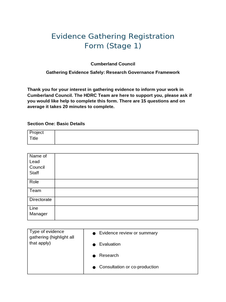 Evidence Gathering Registration Form 1 | PDF | Behavioural Sciences ...