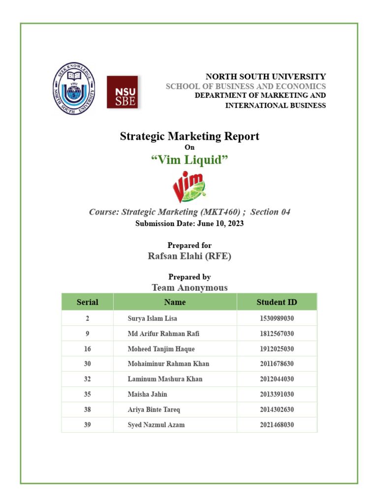 MKT460.4 - Team Anonymous - Group Report On VIM LIQUID 1 | PDF | Brand | Marketing