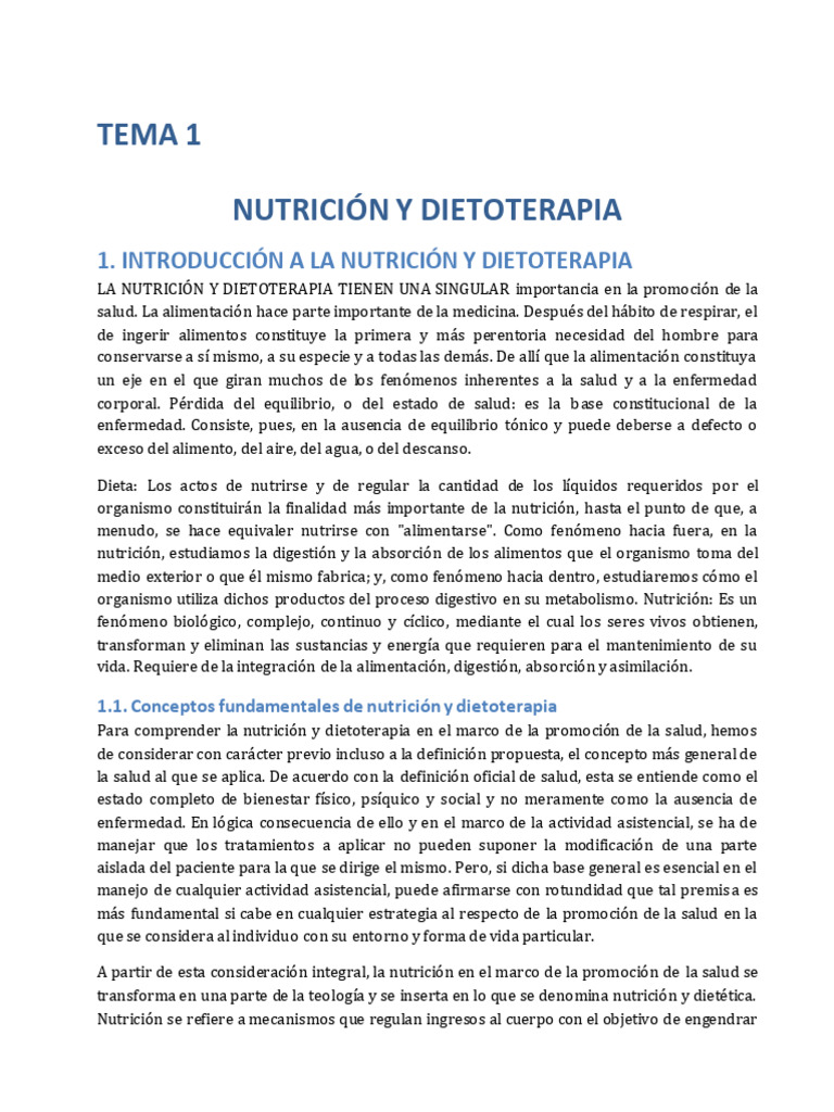 Tema 1. Nutrición y Dietoterapia | PDF | Dieta | Nutrición