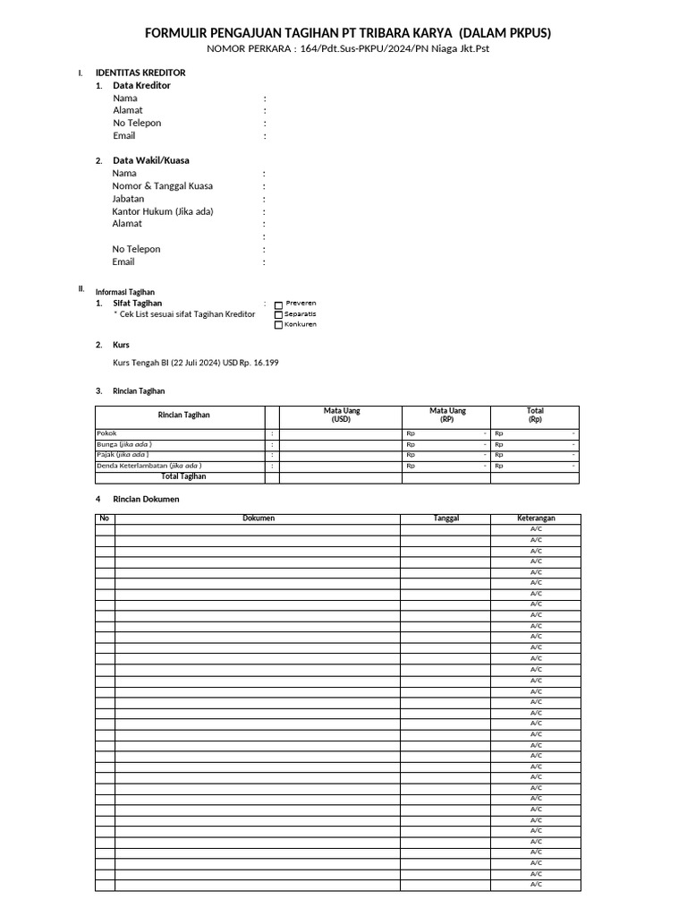 FORMULIR PENGAJUAN TAGIHAN PT TRIBARA KARYA | PDF
