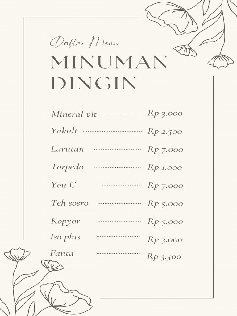 Beige Estetik Simpel Daftar Menu Makanan Price List.pdf | PDF