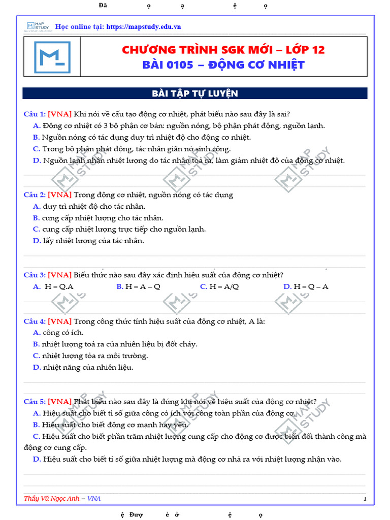 0105 - BTVN Động Cơ Nhiệt | PDF