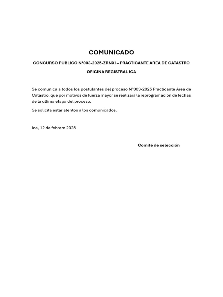 Comunicado Proceso 003 2025 - 250212 - 180256 | PDF