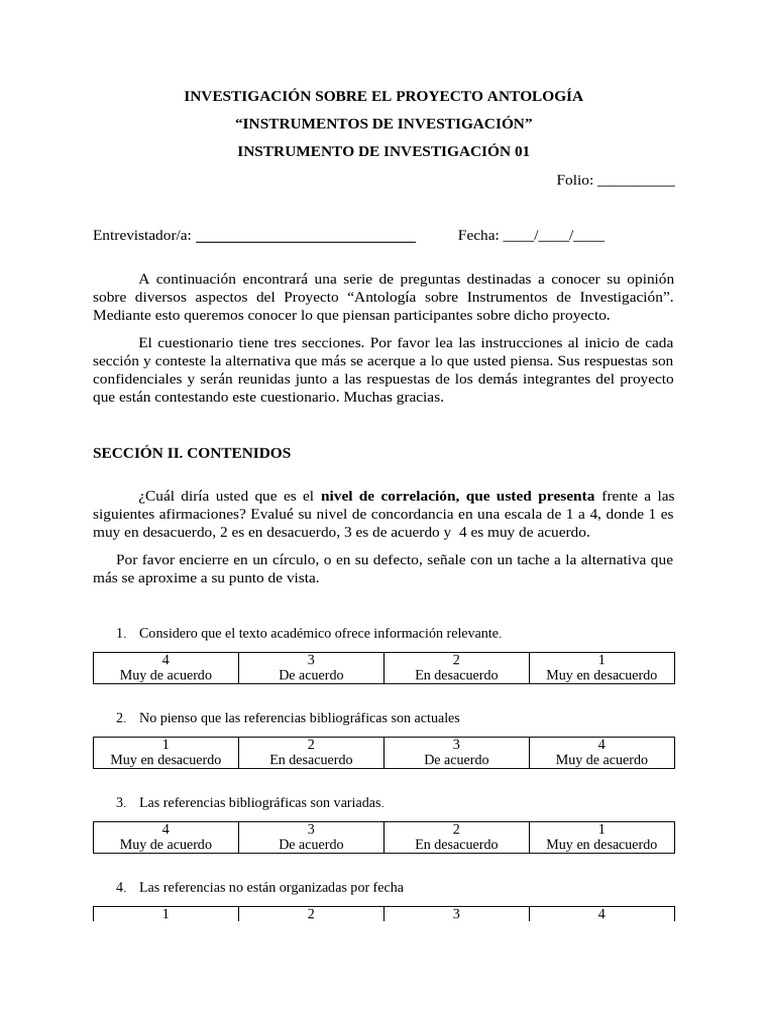 Escala Likert - Investigación Sobre El Proyecto Antología | PDF | Cuestionario | Aprendizaje